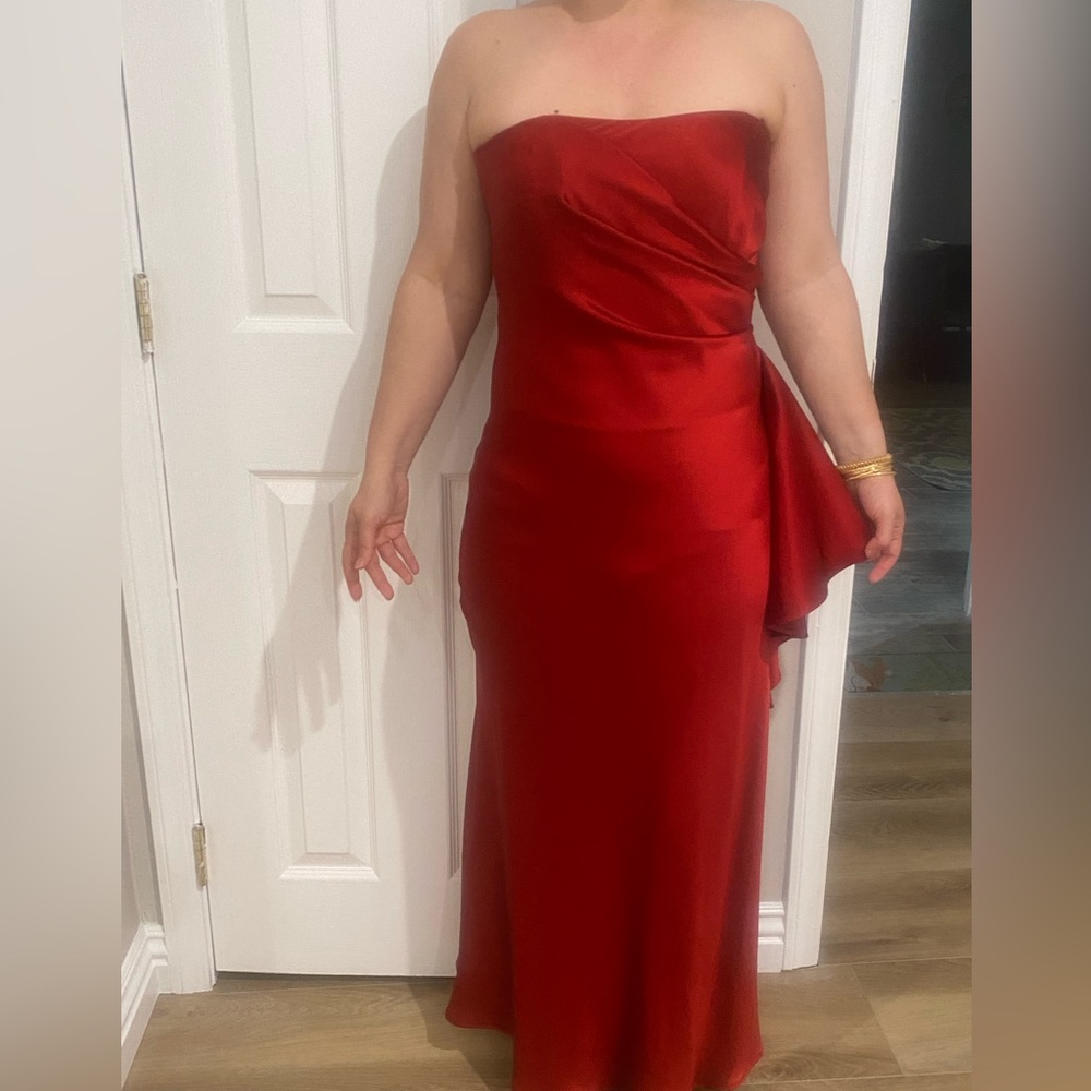 Abs Red Satin Dress With Slit - Back Zipper - Gem